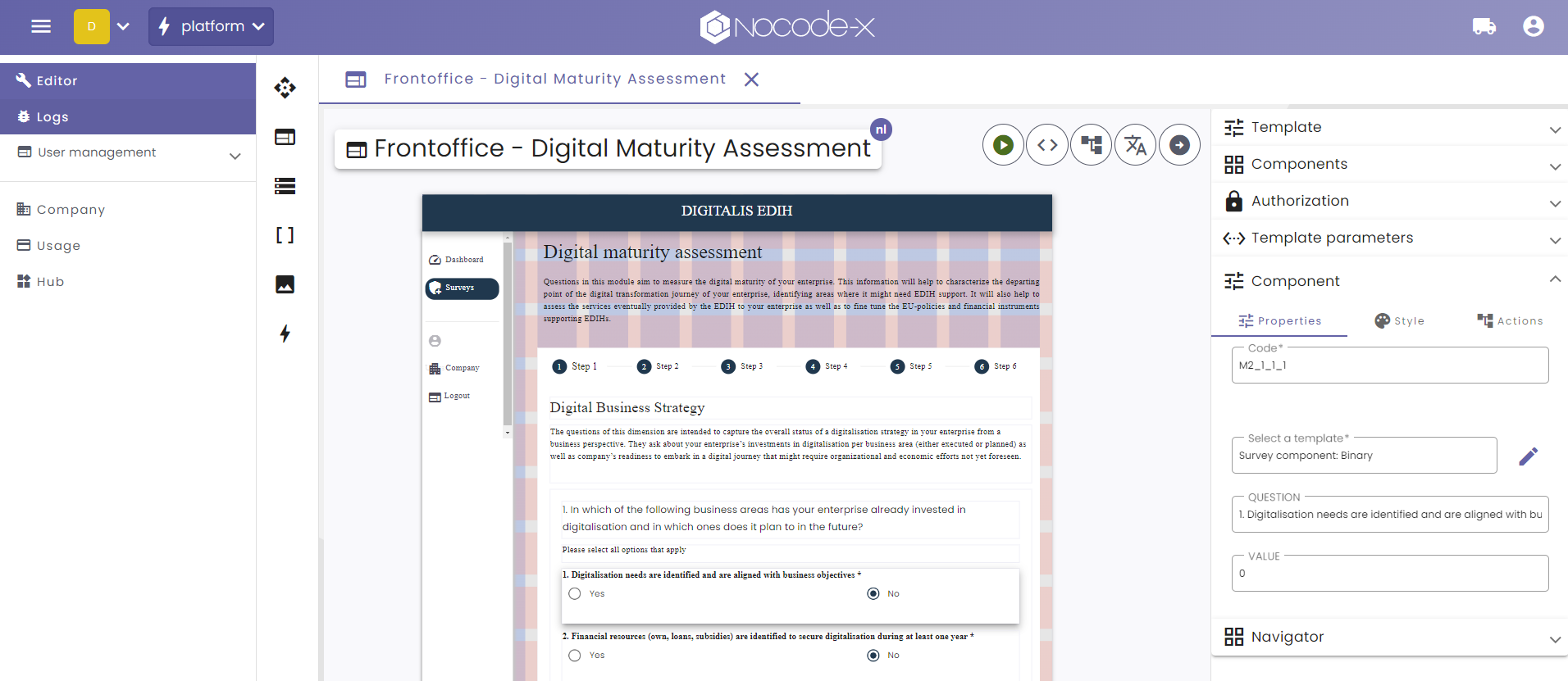 Use case: Digitalis EDIH - NoCode-X Use case: Digitalis EDIH - NoCode-X